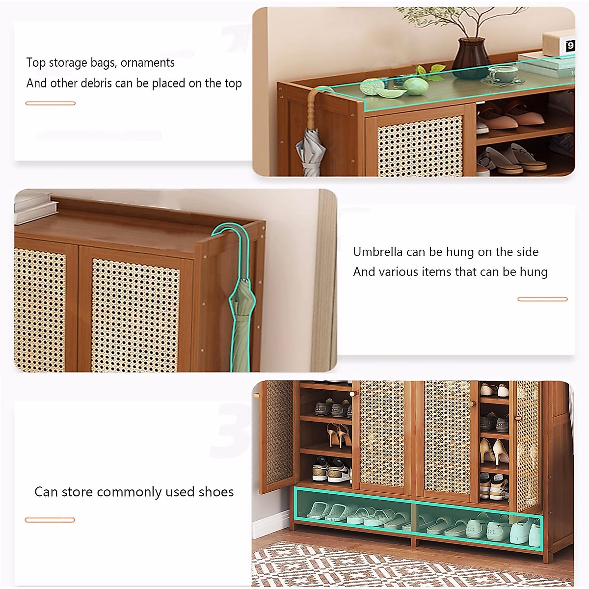 8-Tier Bamboo Shoe Cabinet with Doors, 36-40 Pairs Freestanding Shoe Rack for Closet, Shoe Storage Cabinet for Entryway, Shoes Rack Organizer for Hallway, Bedroom, Living Room