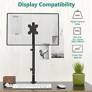 WALI Monitor Arm Mount for Desk, Single Extra Tall Computer Desk Mount, Monitor Bracket Mount Stand Single, up to 32 inch, 22 lbs (M001XL), Black