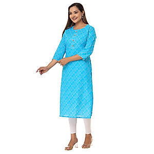 Vihaan Impex Leheriya Printed Casual Blue Tunic Top for Women Kurta Kurti for Women