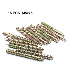 Haozheng Hanger Bolt M8x75 Double Headed Bolt Self-Tapping Screw for Furniture 15Pcs,Bronze