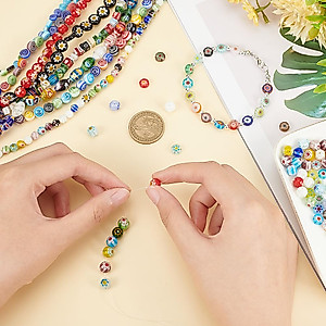 PH PandaHall 10 Strands Assorted Lampwork Beads Random Millefiori Beads Mixed Style Millefiori Lampwork Glass Beads Glass Loose Beads Spacer Beads for Jewelry Making - 13.8"~15.7"