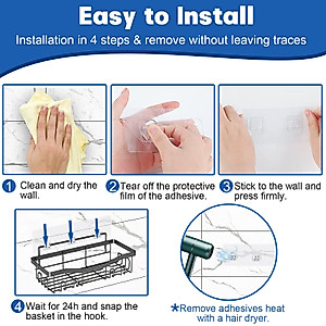 Generic Adhesive Shower Caddy,5 Pack Shower Shelves with 8 Hooks,Soap Holder & Toothbrush Holder, Rustproof Stainless Steel Bathroom Shelves Bathroom Organizers and Storage and Home Decor, Black