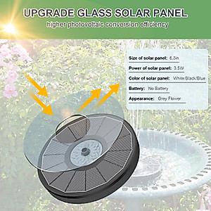 Yzert Solar Fountain 2024 Upgraded High Efficiency Glass Solar Panel, Solar Bird Bath Fountains with Flower No Battery,Solar Water Pump Fountain for Bird Bath Garden Small Ponds Outdoor Décor(Black)