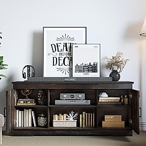 YITAHOME TV Console for 65 Inch TV, Farmhouse TV Stand with Double Barn Doors and Storage Cabinets, Mid Century Modern Media Console Table TV Cabinet for Living Room, 59 Inches, Dark Oak