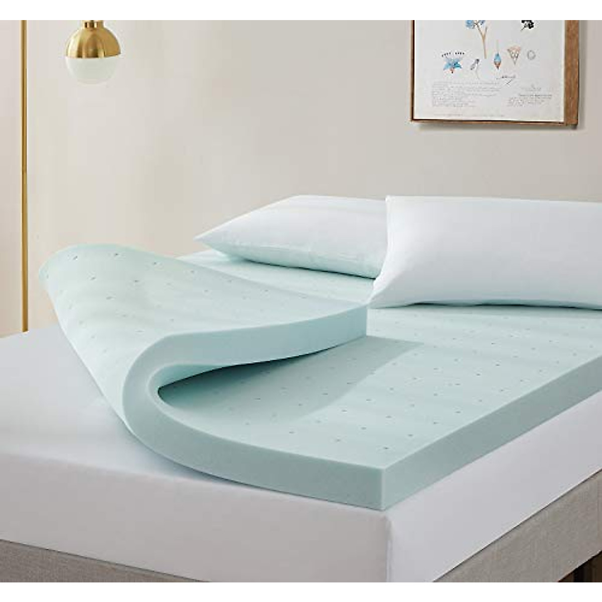 Nestl Bedding Mattress Topper, 2 Inch Memory Foam Topper, Gel Infused Memory Foam Mattress Topper, Ventilated Design Mattress Pad, Queen, Blue