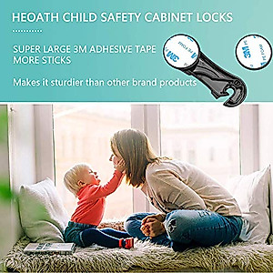 Child Safety Cabinet Locks (10 Pack) - Baby Proofing Latches Lock for Drawers, Toilet Seat, Fridge, Oven, with 10 Extra 3M Adhesives (Black)