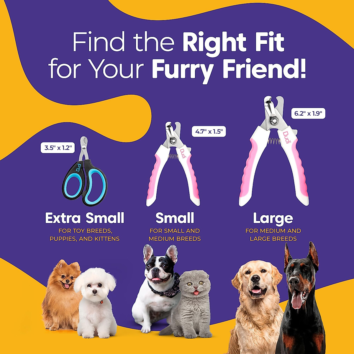 Dudi Pet Nails Clippers for Cats and Nail File - Cat Nail Trimmers with Lock Guard - Razor Sharp Grooming Clipper Trimmer Blades for All Breed Sizes - White Pink - Big