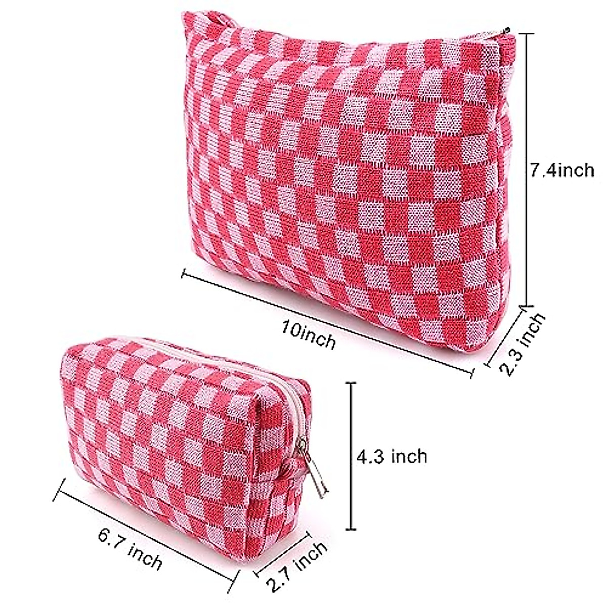 Wowang 2pcs Cute Makeup Bag Checkered Cosmetic Bag Makeup Pouch Travel Toiletry Bag for Women Aesthetic Accessories Makeup Brushes Storage Bag Organizer (Pink)