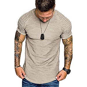 COOFANDY Mens Stylish Gym Tee Fashion Workout Muscle Shirt Khaki M