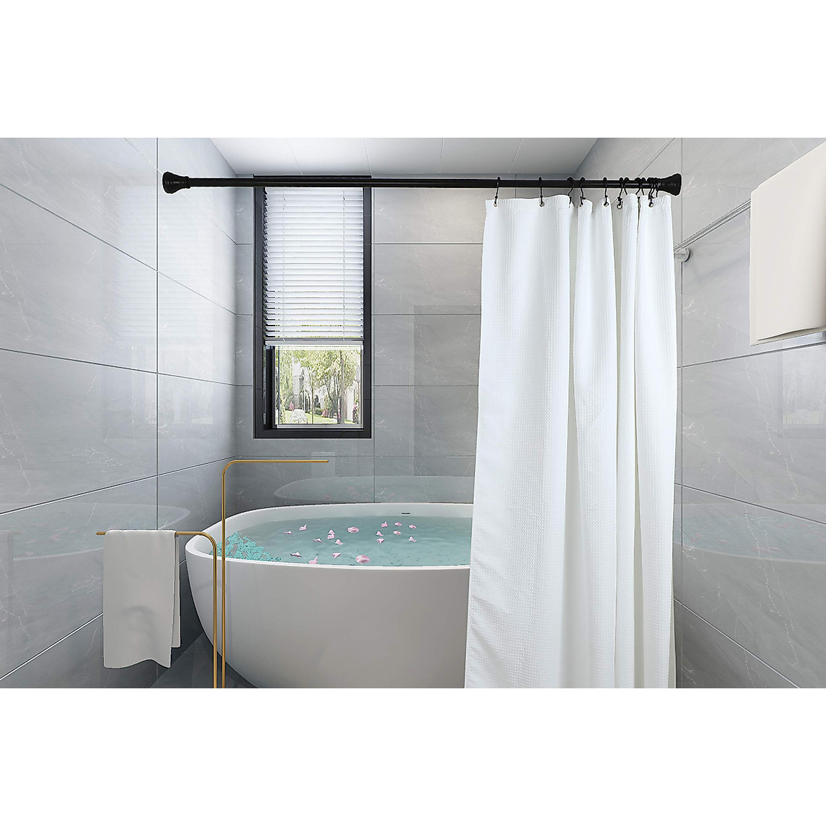 Utopia Alley Shower Hooks - Double Shower Curtain Rings for Bathroom - Rust Resistant Shower Curtain Hooks for Shower Curtain or Liner - Flat Double Shower Curtain Hooks - Set of 12, Matte Black