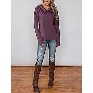 Minthunter Women's Long Sleeve Pullovers Cowl Neck Tunic Shirt Casual Sweatshirt Tops Wine Red