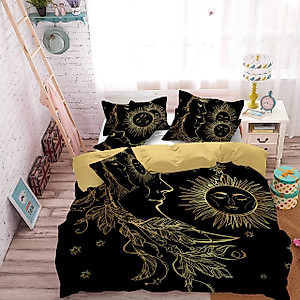 3D Bedding Set Sun and Moon Bedding Print Twin Full Queen King Bedclothes Duvet Cover Set bedlinen (Queen, Sun)