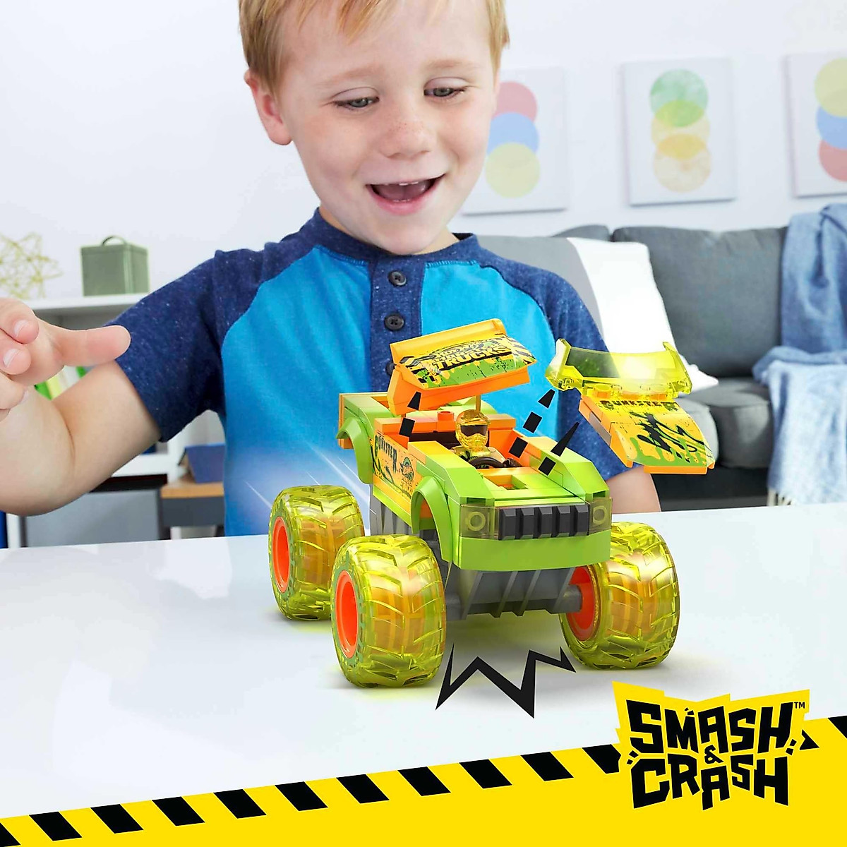 MEGA Hot Wheels Monster Trucks Building Toy Car, Smash & Crash Gunkster with 84 Pieces, 1 Micro Action Figure Driver, Green, Kids Age 5+ Years