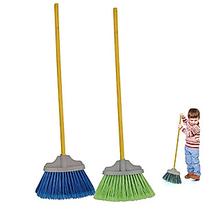 Children's Brooms 27" Long for Kids Sweeping Indoors Outdoors Leaves Wooden Handle (Set of 2)