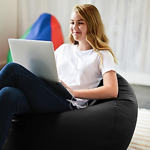 Factory Direct Partners 10478-BK SoftScape Classic 35" Junior Bean Bag Chair, Furniture for Kids, Libraries or Home - Black