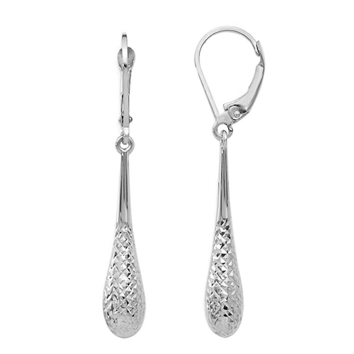 LeCalla 925 Sterling Silver Leverback Drop Earrings | Silver Drop Dangle Earring Jewelry | Diamond-Cut Leverback Earrings for Women - 32mm