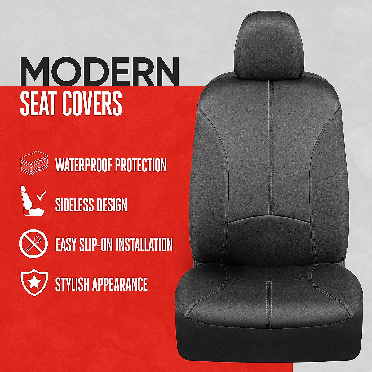Motor Trend SpillGuard Waterproof Seat Covers for Front Seats, Gray Stitching – Durable Neoprene Car Seat Protectors, Easy to Install, Interior Covers for Auto Truck Van SUV