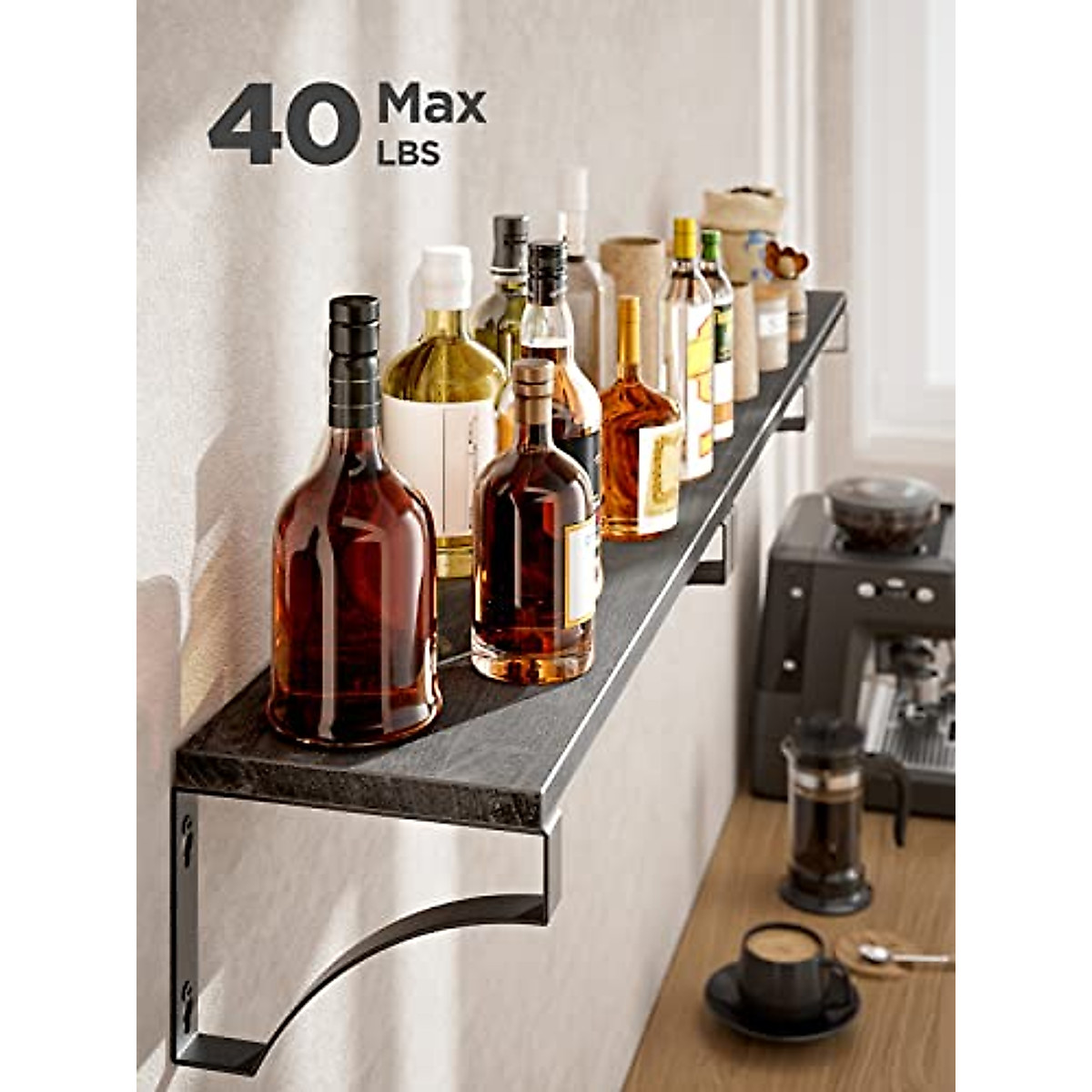 AMADA HOMEFURNISHING Stainless Steel Shower Organizer with Strong Adhesive + Floating Shelves Wall Mounted Set of 3