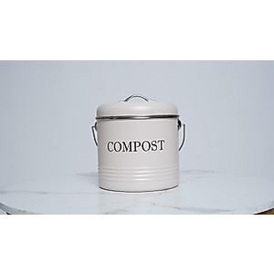 Kitchen Compost Bin, 1.3 Gallon Metal Countertop Compost Bucket with Lid, Indoor Composter, Beige