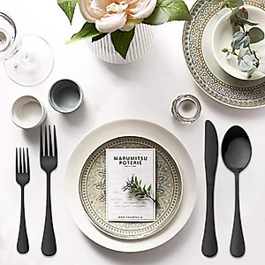 HaWare 49-Piece Black Silverware Set with Flatware Drawer Organizer, Stainless Steel Cutlery with 8 Steak Knives, Modern Eating Utensils Tableware Service for 8, Mirror Polished, Dishwasher Safe