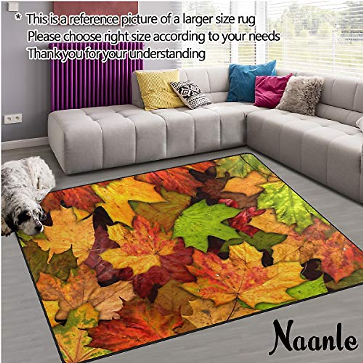 Naanle Autumn Leaves Non Slip Area Rug for Living Dinning Room Bedroom Kitchen, 5' x 7'(58 x 80 Inches), Fall Leaves Nursery Rug Floor Carpet Yoga Mat