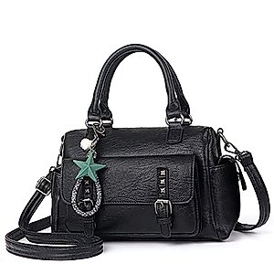 Fashion Satchel Handbags for Women Top Handle Crossbody Bag Casual Leather Shoulder Bag Work Ladies Tote Purse (Black)