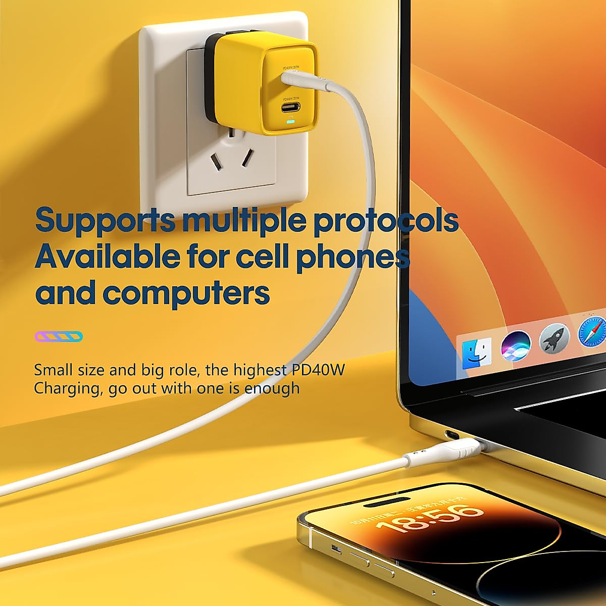 Wekome USB Charger Block, Wall Charger, USB C Fast Charger, Compatible with MacBook Pro/Air, iPhone, Laptops and Tablets, UL Certified (Yellow)