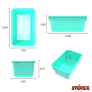 Storex Small Cubby Bins – Plastic Storage Containers for Classroom with Non-Snap Lid, 12.2 x 7.8 x 5.1 inches, Teal, 5-Pack (62412U05C)