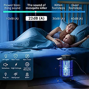 Bug Zapper Indoor Outdoor, Electric Mosquito Killer Fly Zappers Insect Trap Waterproof Mute Night Light with Rain Shield for Bedroom Patio Backyard Hotel