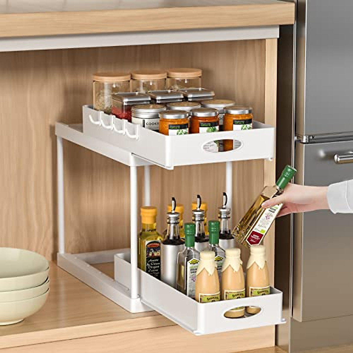 Avaspot Double Sliding Cabinet Organizer Drawer, Under Sink Organizers and Storage 2 Tier Easy Access Slide Out Cabinet Organizer, Bathroom Organizer Under Sink Cabinet Kitchen Organizers and Storage