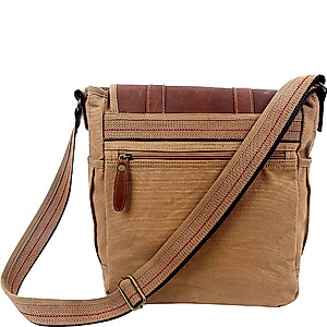 TSD Brand Turtle Ridge 4-Pocket Canvas Crossbody Bag (Olive)
