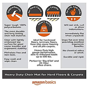Amazon Basics Polycarbonate Heavy Duty Office Chair Mat for Carpets & Hard Floors - 46 x 60-Inch, Clear