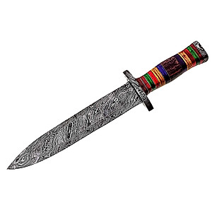 Damascus Steel Hunting Knife - Fixed Blade Knives with Sheath - Firm Grip Handle Made of Rose Wood (MD)