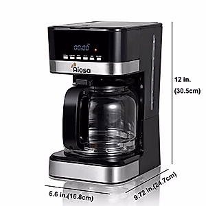 Aiosa 4-12 Cups Personal Coffee Maker,Programmable Coffee Maker,Drip Coffee Machine,With Glass Coffee Pot,Cafetera,Filter Coffee Machine,Stainless Steel, Coffee Maker Machine