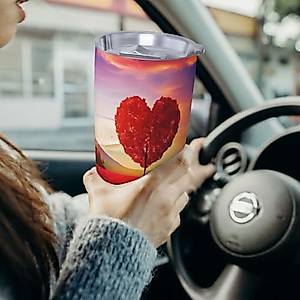 EKPRAVDKTF Heart Shaped Flower 20oz Insulated Stainless Steel Tumbler With Lids And Straws, Double Wall Vacuum Travel Coffee Mug, Thermal Cup For Cold & Hot Drinks, Reusable Metal Straw & Brush