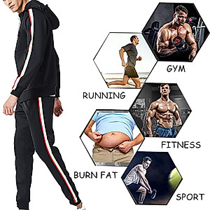 DUOFIER Men's Casual Tracksuit Long Sleeve Full-Zip Running Jogging Sports Jacket and Pants, Black-XL