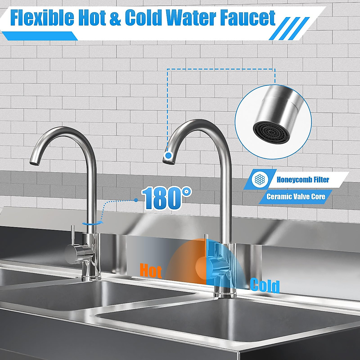 LENJKYYO 3 Compartment Sink, Stainless Steel Kitchen Sink Laundry Tub Culinary 99”Lx46”Wx91”H Sink Commercial Grade for Restaurant/Kitchen/Laundry/Utility Room