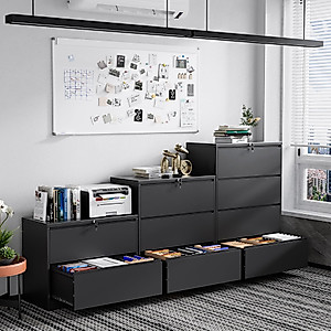 OUYESSIR 2 Drawer File Cabinet with Lock, Filing Cabinets for Home Office, Lateral File Cabinet in Steel Metal, Office Storage Drawers for Legal, Letter, A4 File (Black)