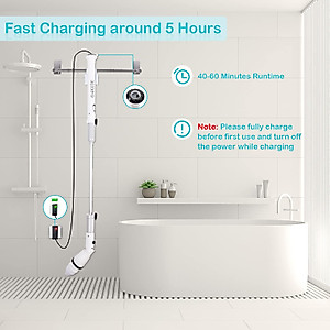 QYBEEDE Electric Cleaning Brush with Long Handle Rechargeable, Efficient Electric Spin Scrubber Cordless Tub and Tile Scrubber, Electric Scrubber Brush for Cleaning Bathroom Cleaning Tool Waterproof