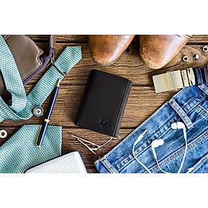 Stealth Mode Trifold RFID Blocking Leather Wallet for Men (Black)