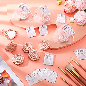 Wenqik 50 Sets Quinceanera Party Favors for Guests 50 Rose Design Compact Pocket Mirrors 50 Quinceanera Cards Thank You Gift and Organza Bags Sweet 15 Mis Quince Birthday Sweet Party Favor(Pink)