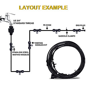 Fogland Outdoor Misting System: Portable Misting System 32.8FT Misting Cooling System with 10pcs 0.016" Orifice Thread Stainless Steel Misting Nozzle for Patio Fan Umbrella