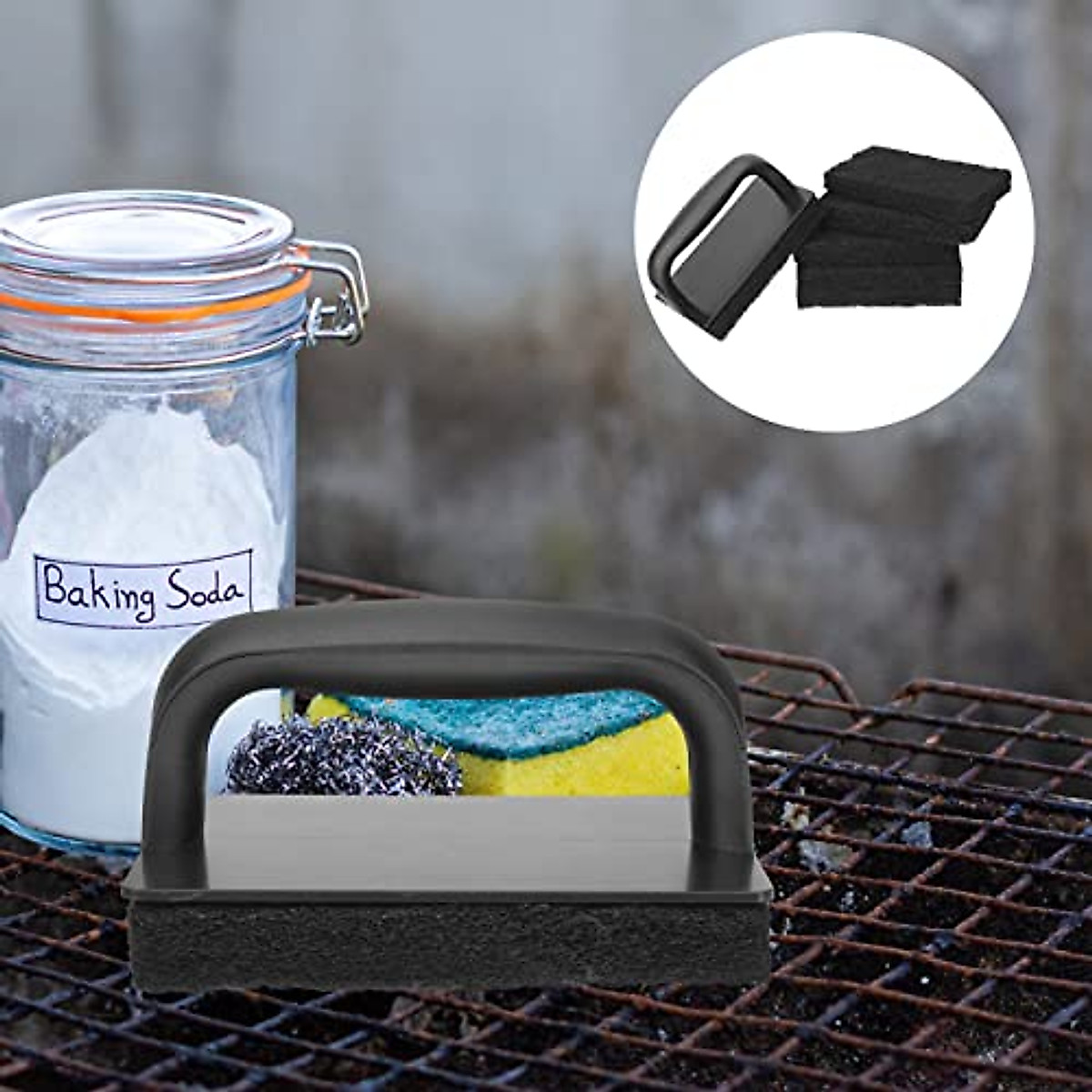 Happyyami Food Scraper Tool 1 Set Barbecue Rack Cleaning Brush BBQ Grate Cleaner Sponge Heavy Duty Griddle Scouring Pad Grill Rack Oil Remover for Home Kitchen Food Scraper