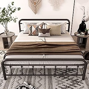 LIKIMIO King Metal Bed Frame, Platform Bed Frame King with Headboard and Strong Support Frames, Easy Assembly, Noise-Free, No Box Spring Needed, Grey Black