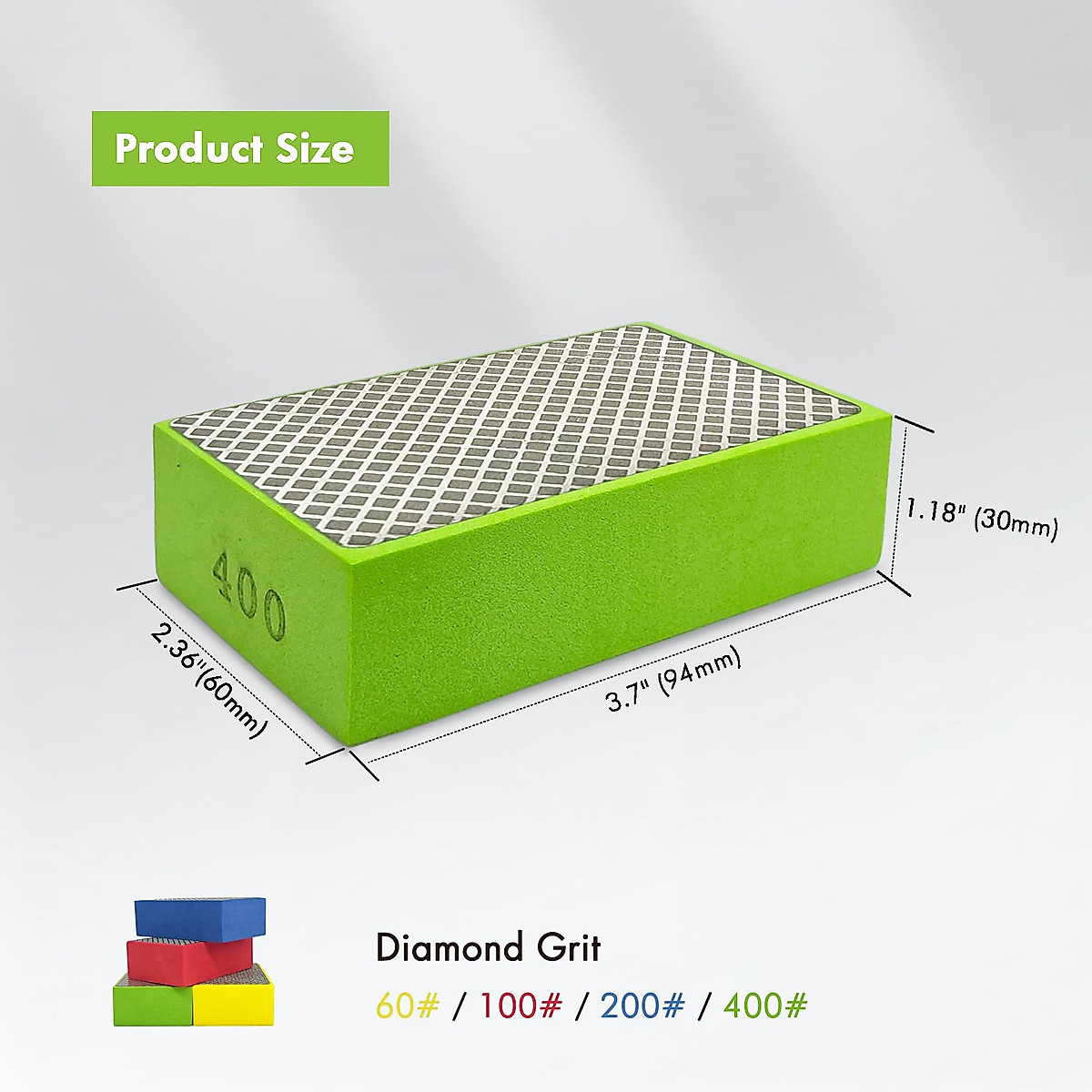 Bstansion Diamond Hand Polishing Pads, Diamond Sanding Pads for Ceramic Tile Glass Stone Granite Wood Marble Metal, 4PCS Foam Backing Grinding Blocks Grit 60#,100#,200#,400#, Tile Tools