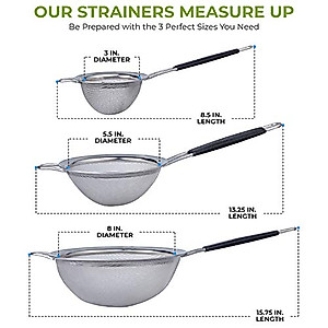 LiveFresh Fine Mesh Strainer Set - Rust Proof Stainless Steel with Non Slip Handles - Fine Mesh Sieve Set of 3