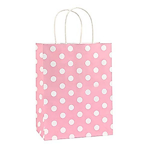 BagDream Gift Bags 25Pcs 8x4.25x10.5 Inches Shopping Bags, Paper Bags, Kraft Bags, Retail Bags, Holiday Party Bags, Pink Dot Paper Bags with Handles, Pink Paper Gift Bags