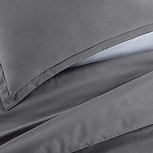 SERTA Simply Clean Ultra Soft Hypoallergenic Stain Resistant 3 Piece Solid Duvet Cover Set, Grey, Full/Queen