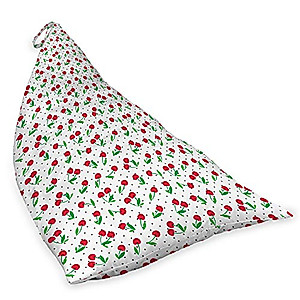 Lunarable Fruit Lounger Chair Bag, Botanical Ripe Cherry Branches on Polka Dots Farming Delicious Gardening, High Capacity Storage with Handle Container, Lounger Size, Green Red and Black