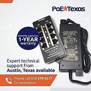 PoE Texas 4 Port PoE Injector - Gigabit Passive Power Over Ethernet with 48V 48W UL Power Supply - 802.3af PoE Injector for VoiP Phones, WiFi Access Points, IP Cameras - Add PoE to Any Switch